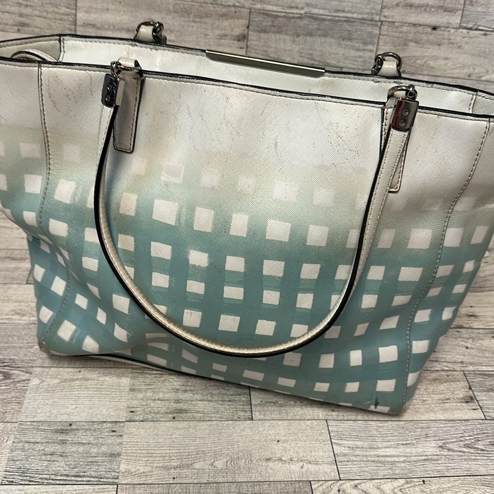 Coach Madison Blue & White Checkered Tote Purse - Gem